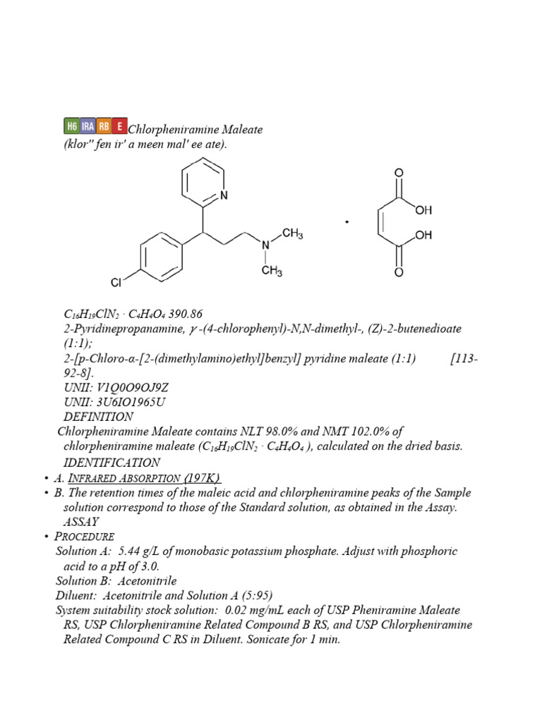 Chlorpheniramine Maleate USP | PDF | Chromatography | Scientific Techniques