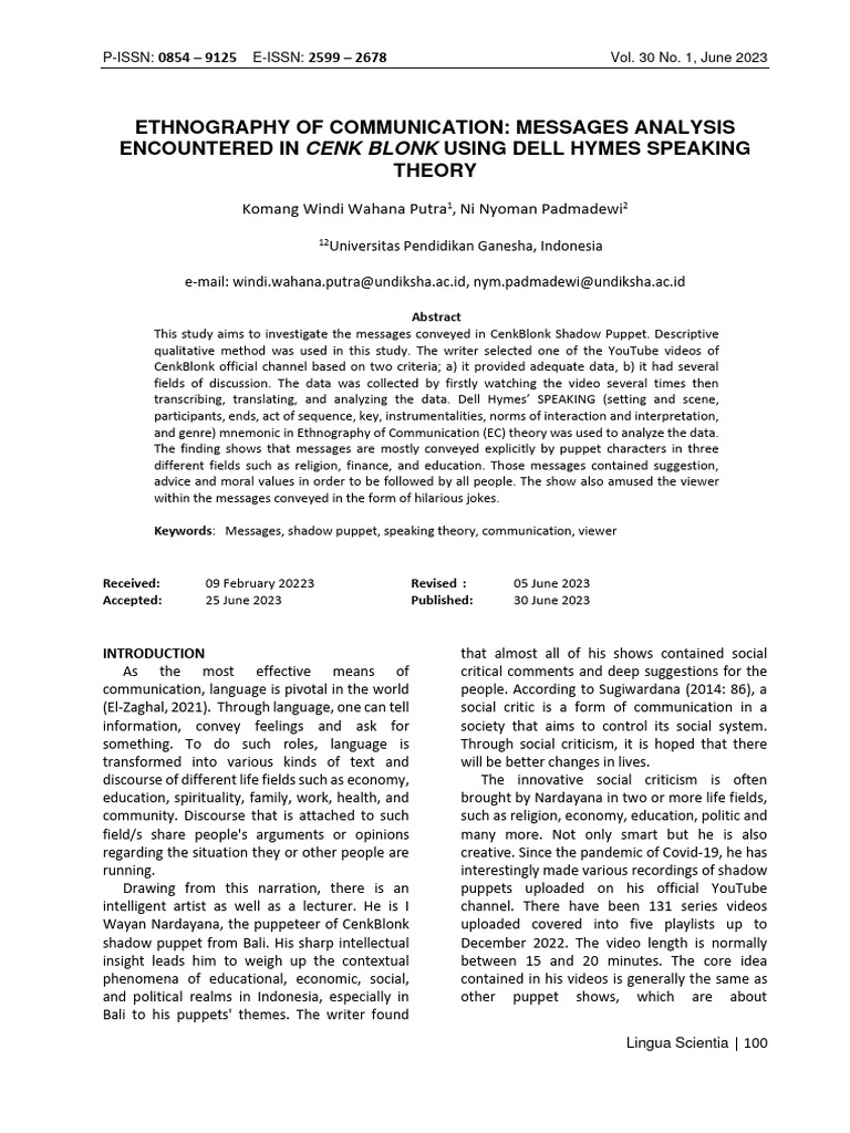 Article - 2023 - ETHNOGRAPHY OF COMMUNICATION MESSAGES ANALYSIS | PDF | Human Communication ...