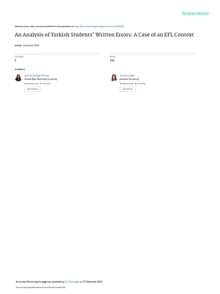 Turkish EFL Students' Writing Errors | PDF | English As A Second Or Foreign Language | Word