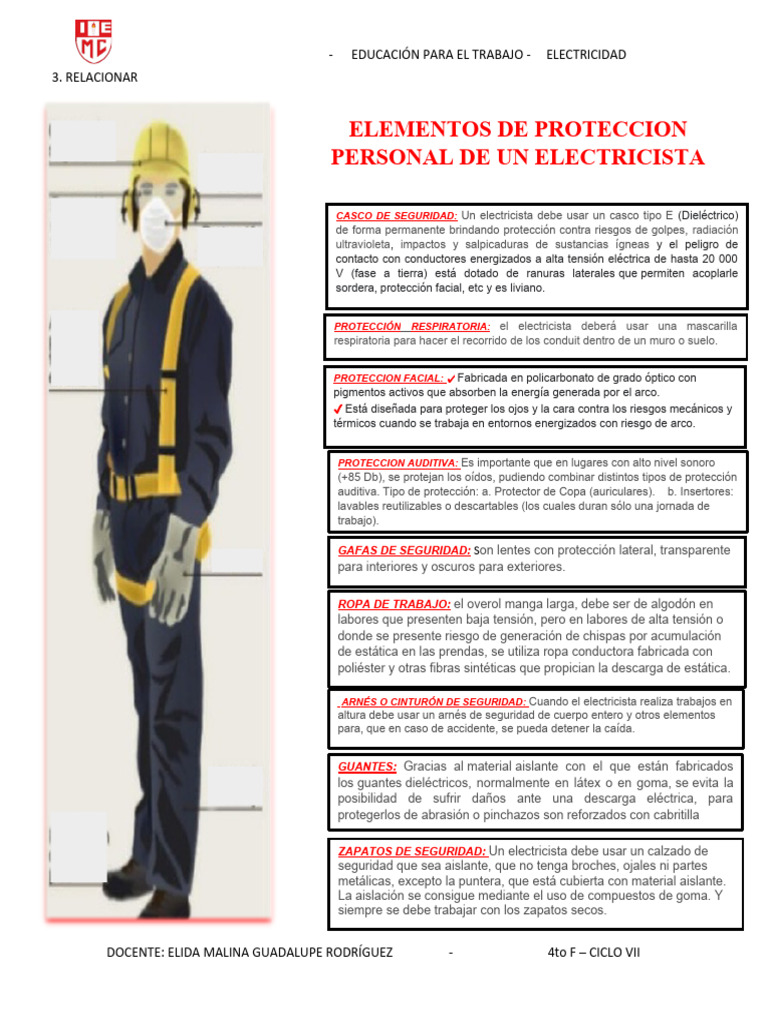 Elementos de Proteccion Personal de Un Electricista | PDF | Aislador (Electricidad) | Ropa