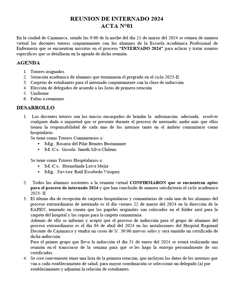 ACTA #1 Internado Corregida | PDF