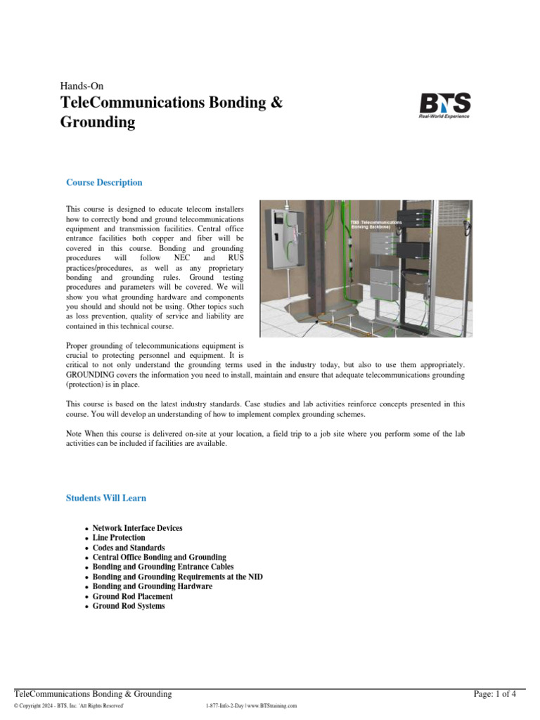 BTS Training Telecommunications Bonding Gro | PDF | Electrostatic ...