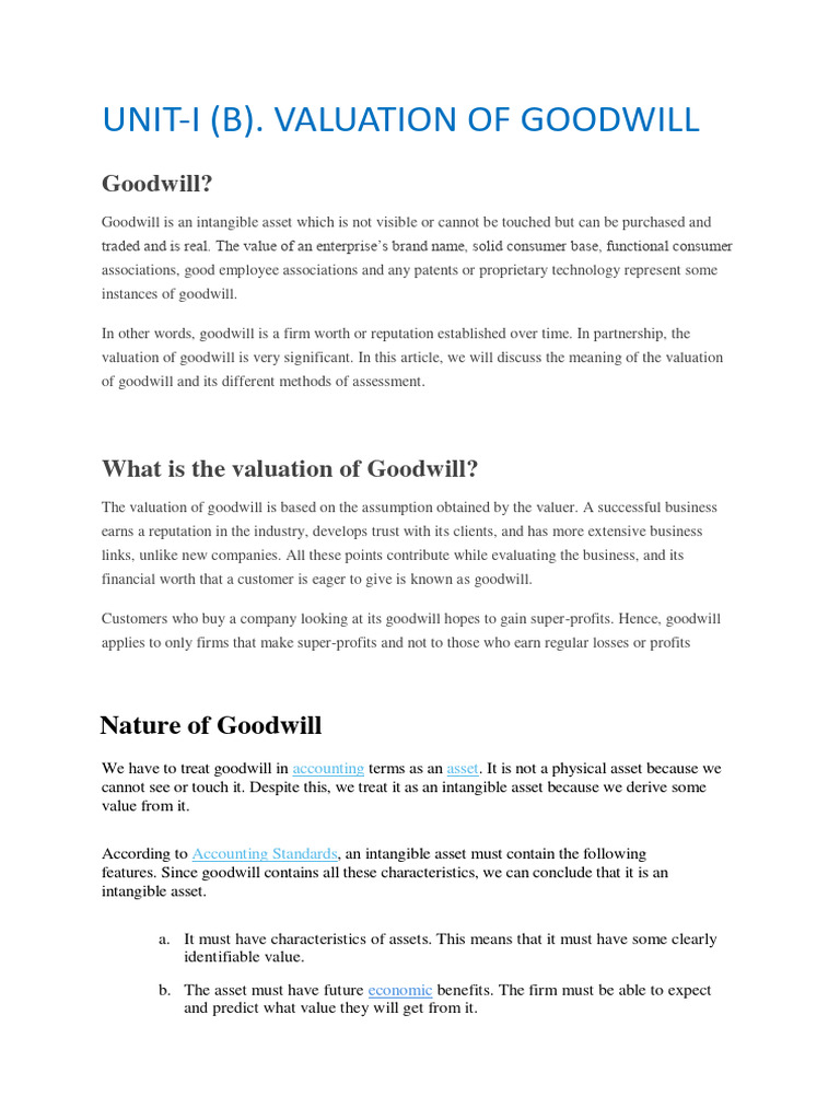 UNIT-1 Goodwill_121032 | PDF | Valuation (Finance) | Goodwill (Accounting)