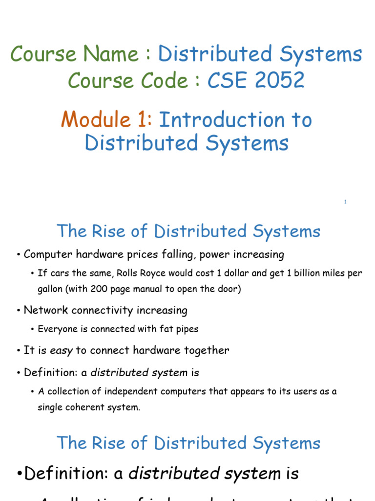 Distributed Systems CSE 2052 Module 1 Dr. Jayakumar 26 Aug 2023 | PDF | Operating System ...