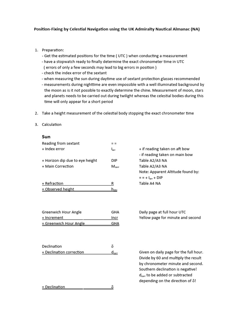 Celestial Navigation with UK Nautical Almanac | PDF | Navigation ...