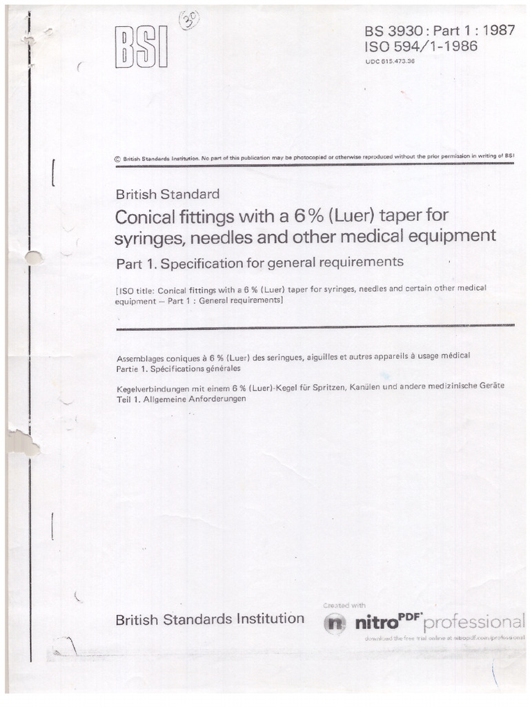 BS ISO 594-1-1986 6% Taper | PDF