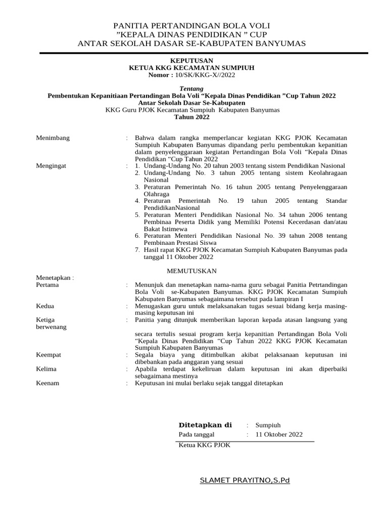 Pembentukan Panitia Voli 2022 | PDF