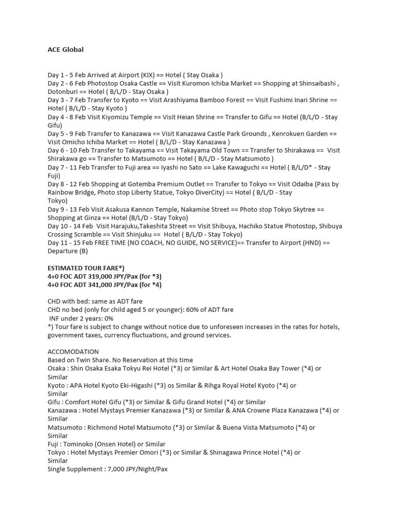 ACE Global Japan 4pax | PDF | Tokyo