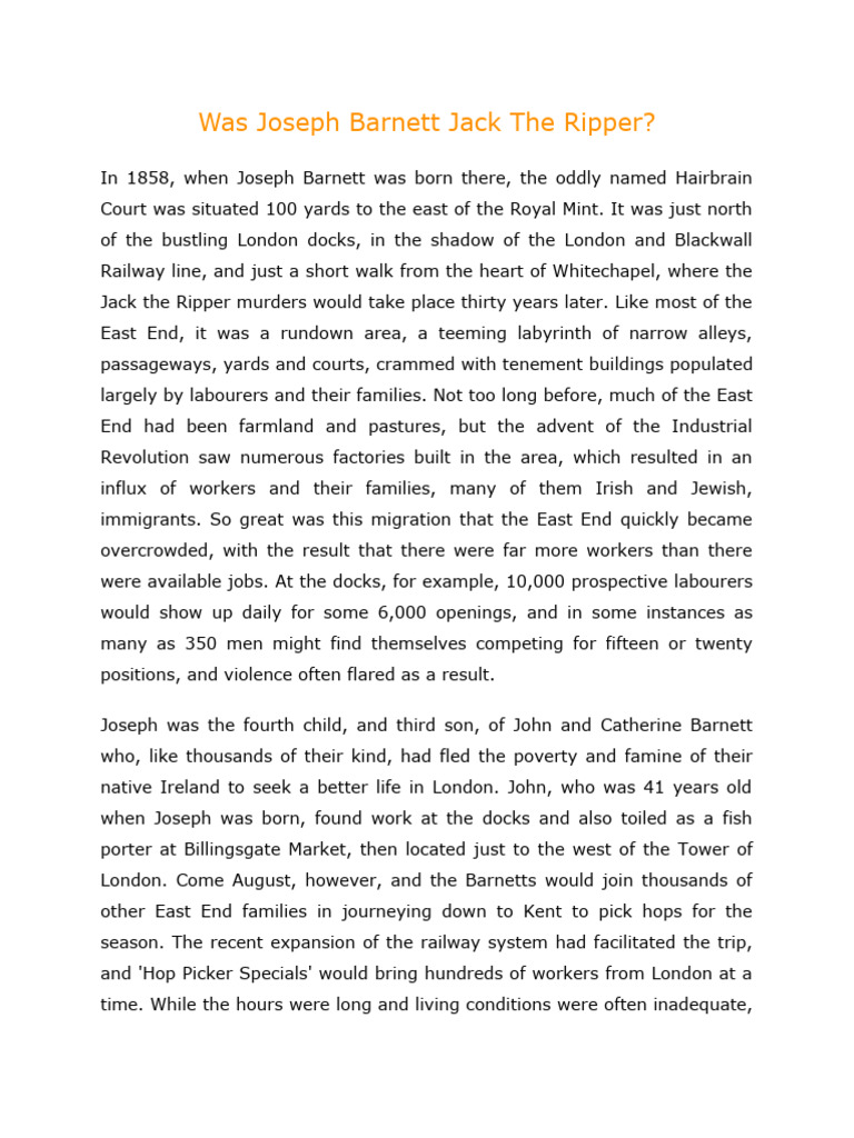 Was Joseph Barnett Jack The Ripper | PDF