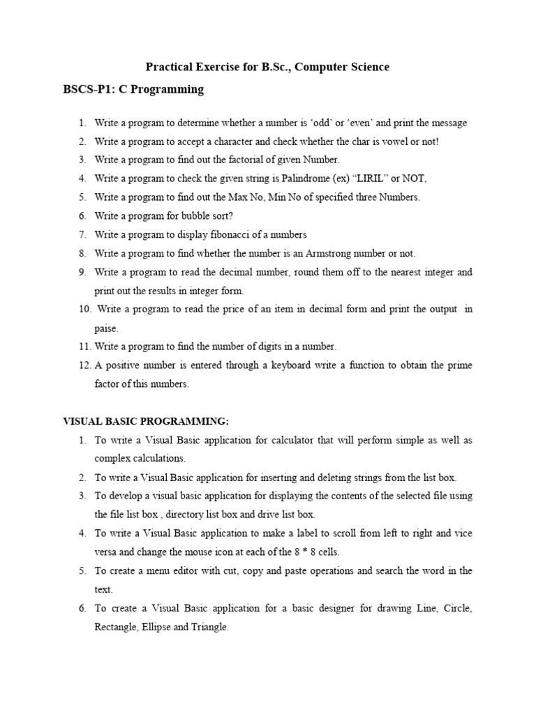 BSC CS Practical Exercise | PDF | Computer Program | Programming
