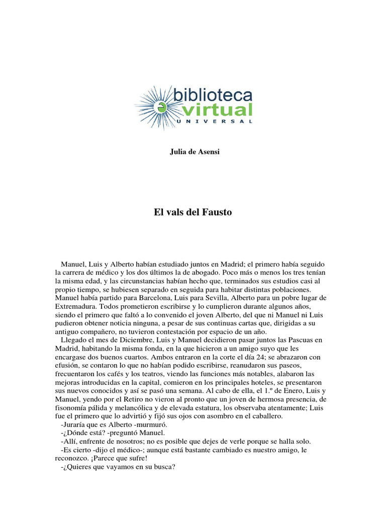 El Vals Del Fausto: Julia de Asensi | PDF