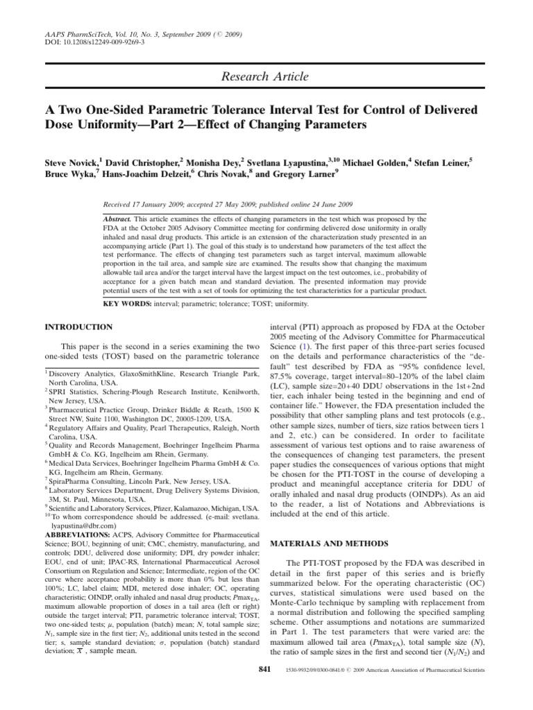 2009 - TOS Tolerance Interval Test For UDU - Part 2 Effect of Changing ... 2009 - TOS Tolerance Interval Test For UDU - Part 2 Effect of Changing ...