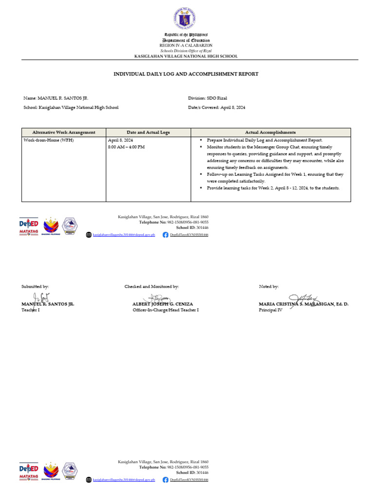 IDLAR - MANUEL SANTOS - April 8 - KVNHS | PDF