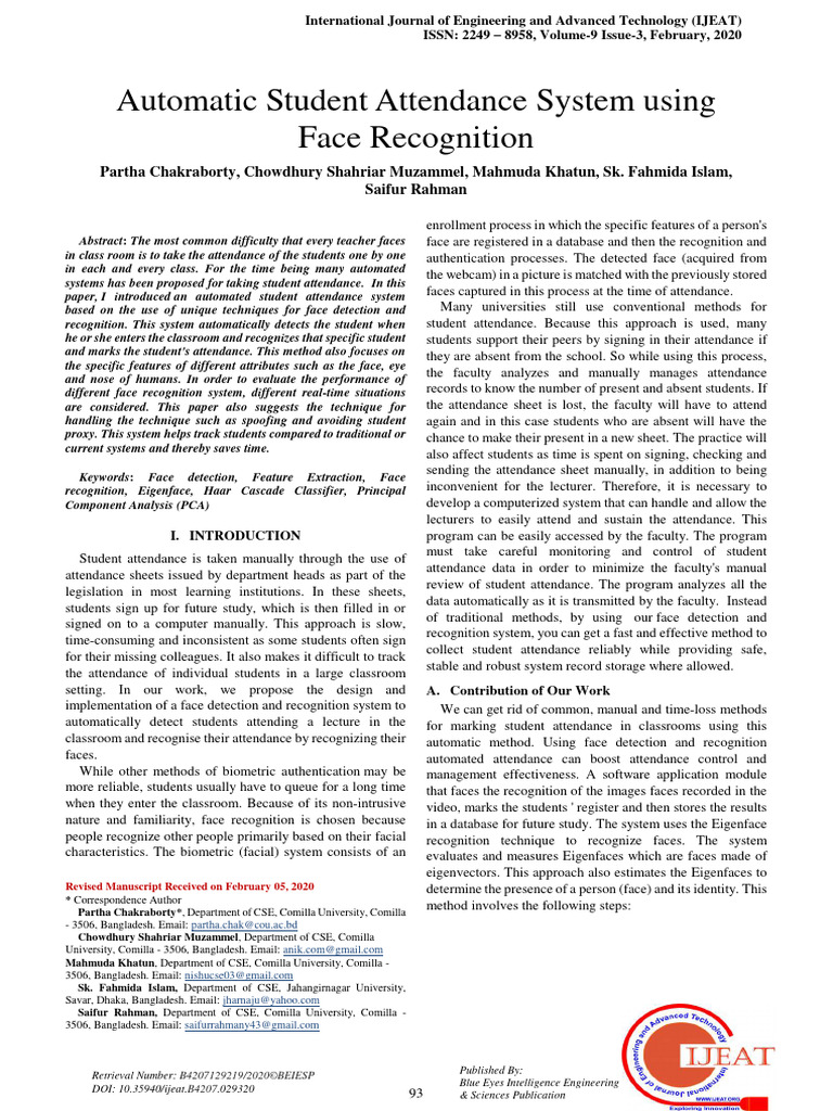 Automatic Student Attendance System Usin | PDF | Computing | Artificial Intelligence
