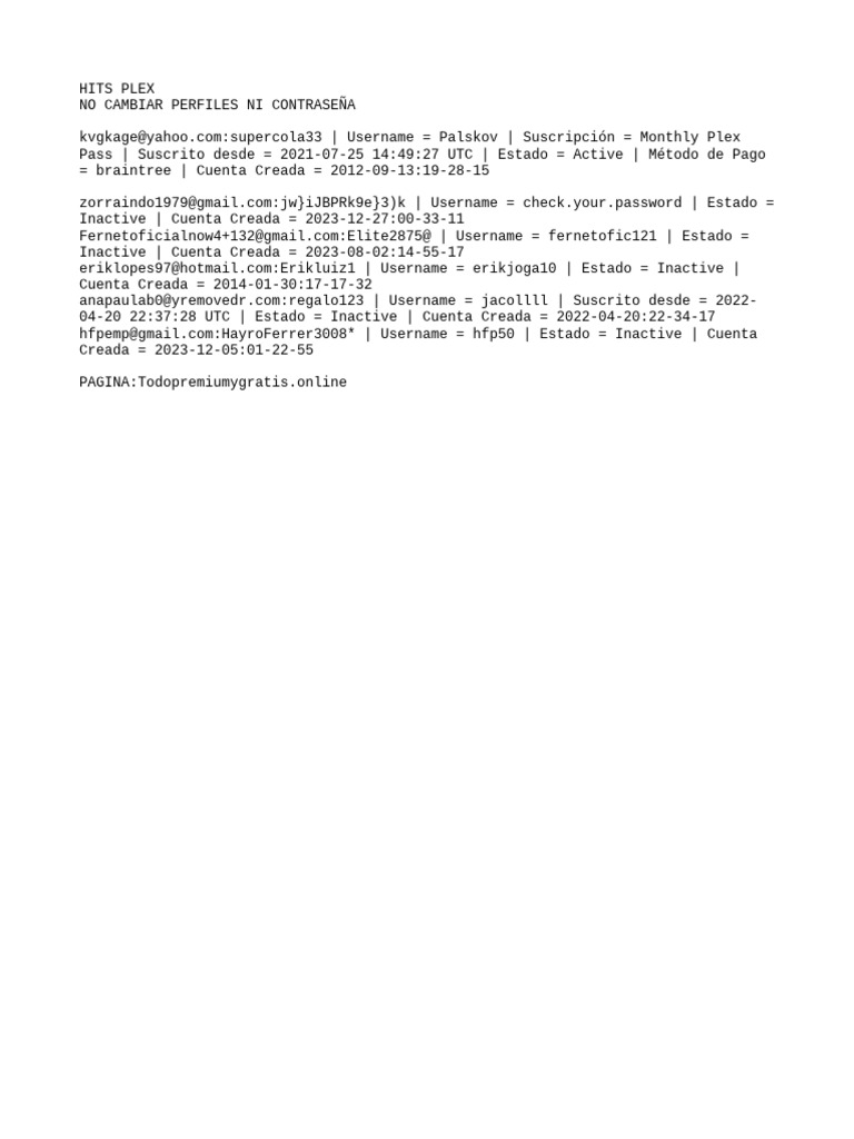 Cuentas Plex: Estado y Detalles de Suscripción | PDF