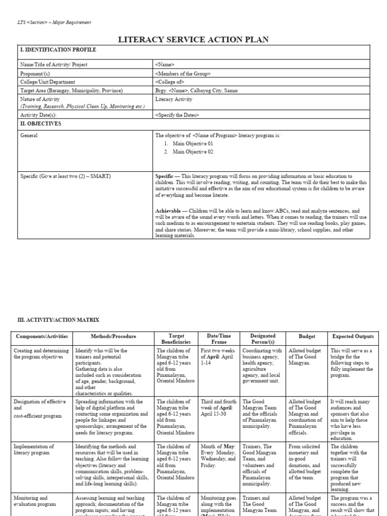 Literacy Service Action Plan Overview | PDF | Literacy | Learning