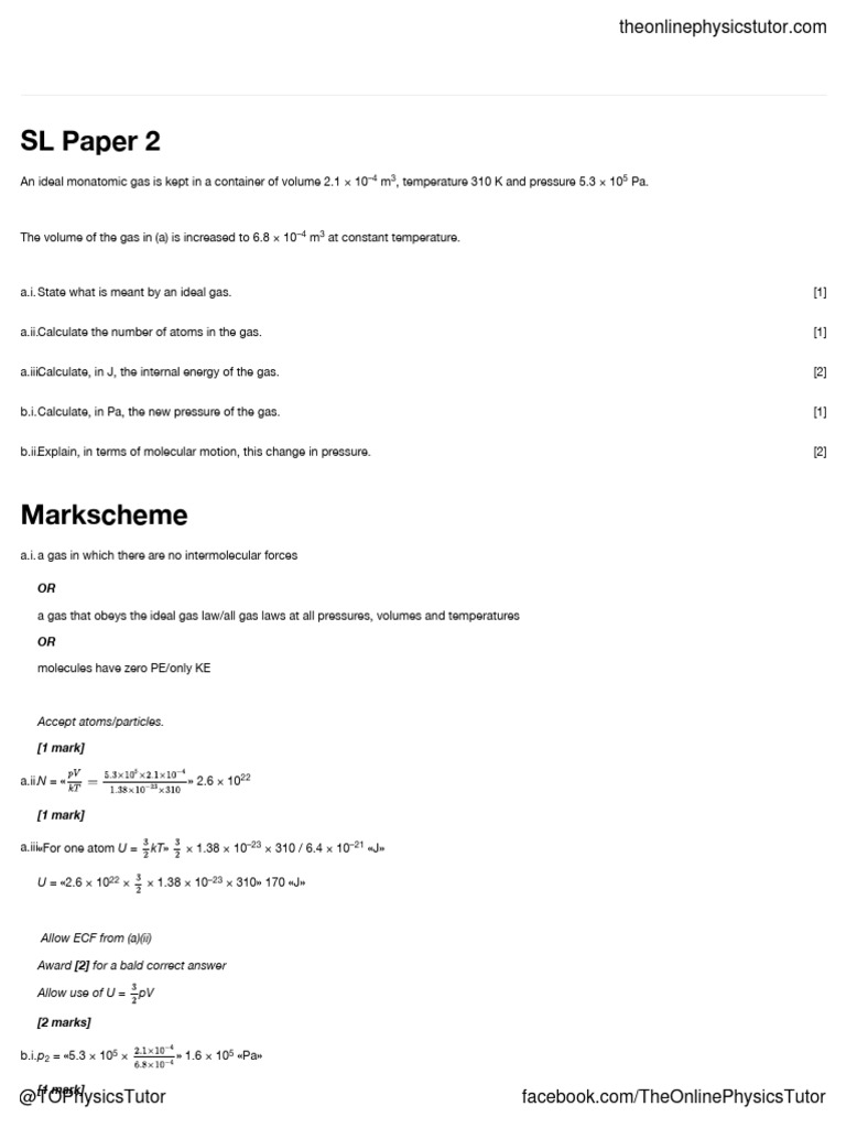 3 Markscheme SL Paper2 | PDF | Gases | Heat