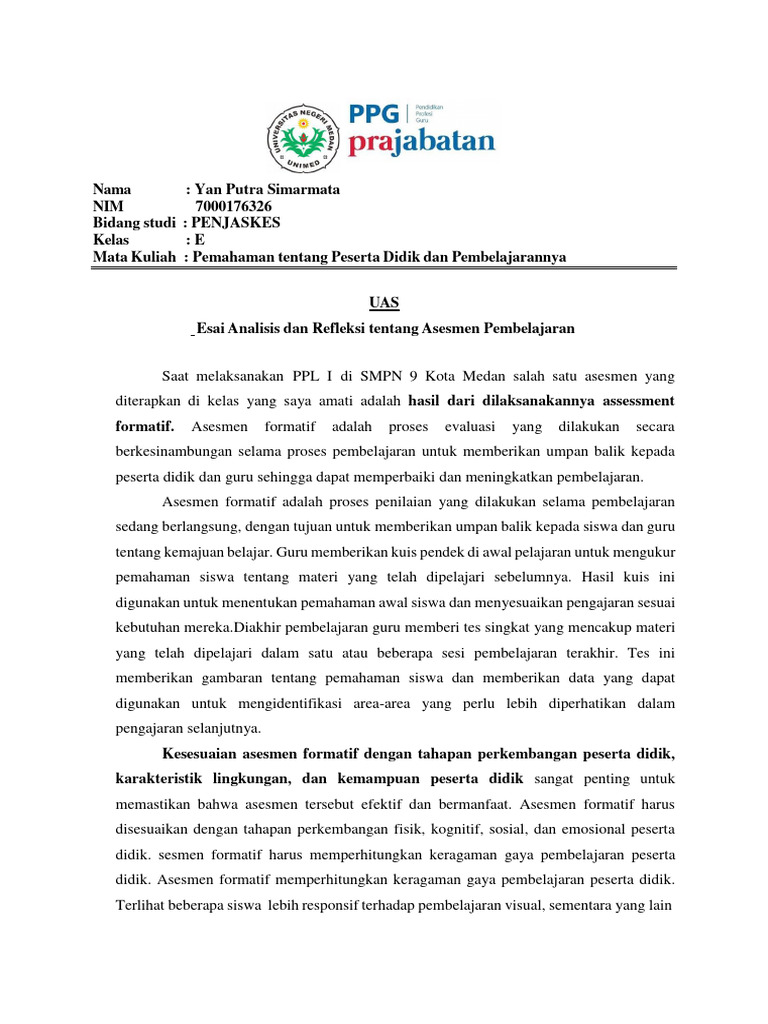 UAS Pemahaman Tentang Peserta Didik Dan Pemahamannya | PDF