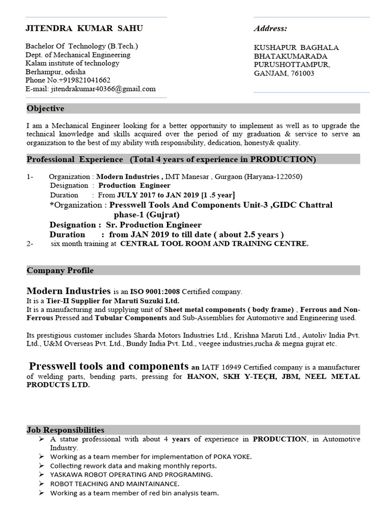 Resume Jitendra | PDF | Engineering