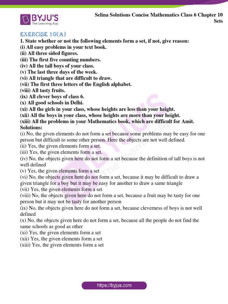 Selina Solution Nov2020 Concise Maths Class 6 Chapter 10 | PDF | Set ...