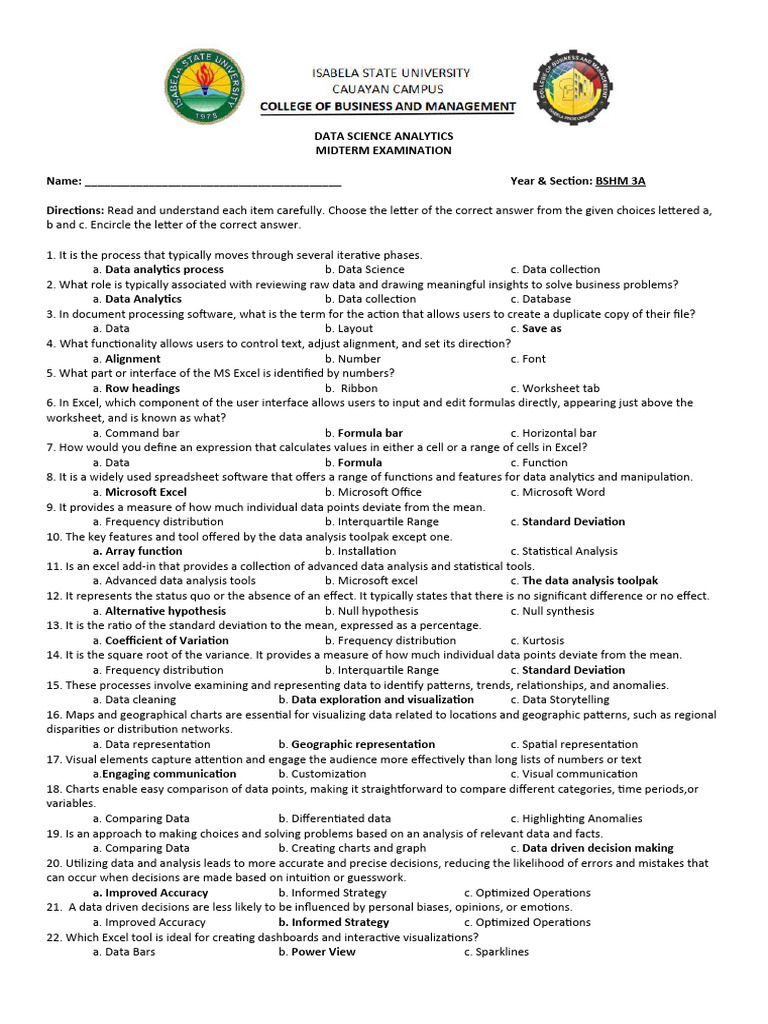 Data Science Analytics 3A-Midterm | PDF | Data Analysis | Microsoft Excel