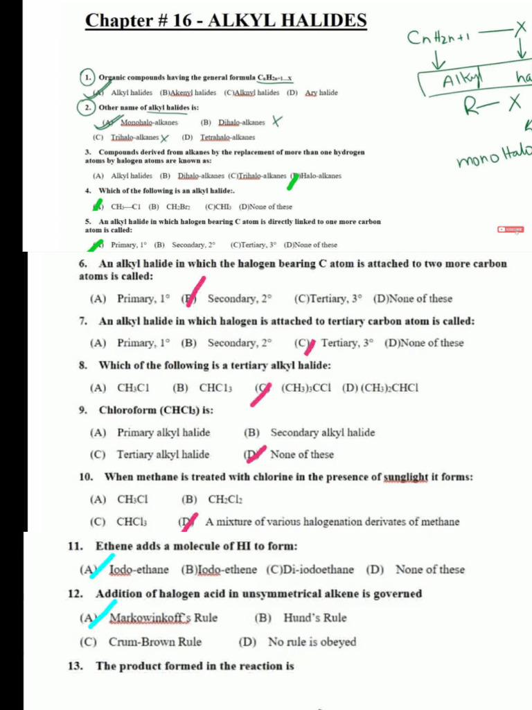 Alkyl Halide Organic Chemistry CHP 3 Important MCQs | PDF