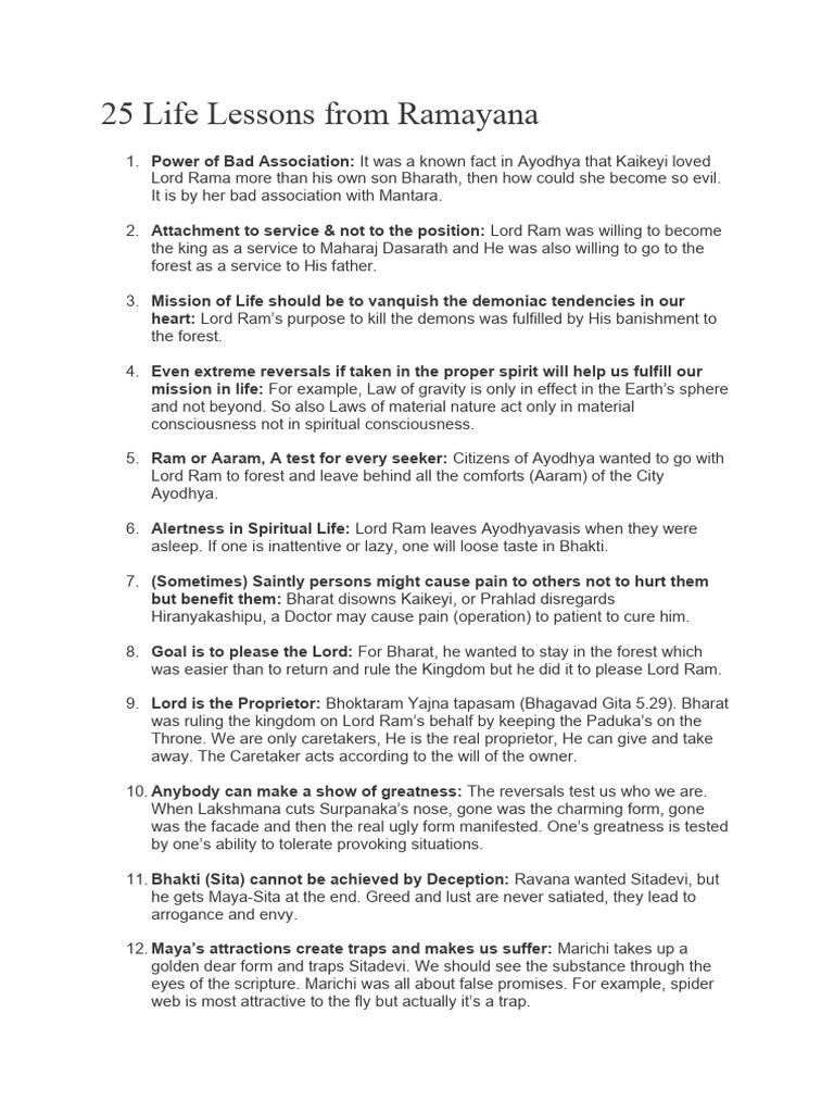 25 Life Lessons From Ramayana PR | PDF | Rama | Hindu Mythology