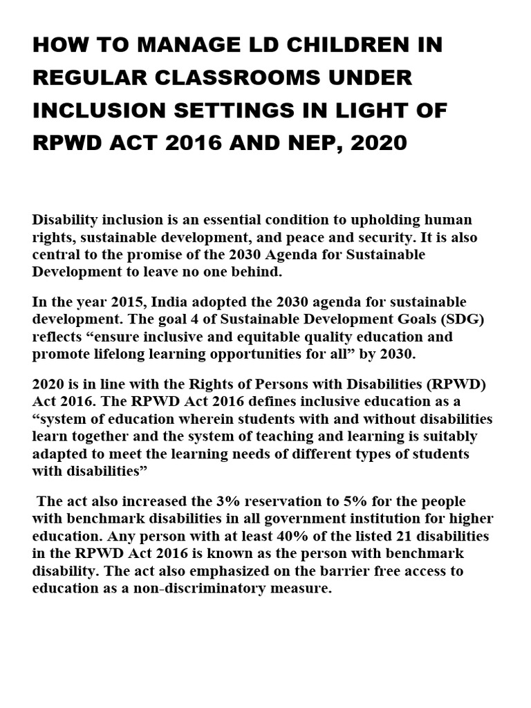 How To Manage LD Children in Regular Classrooms | PDF | Disability ...