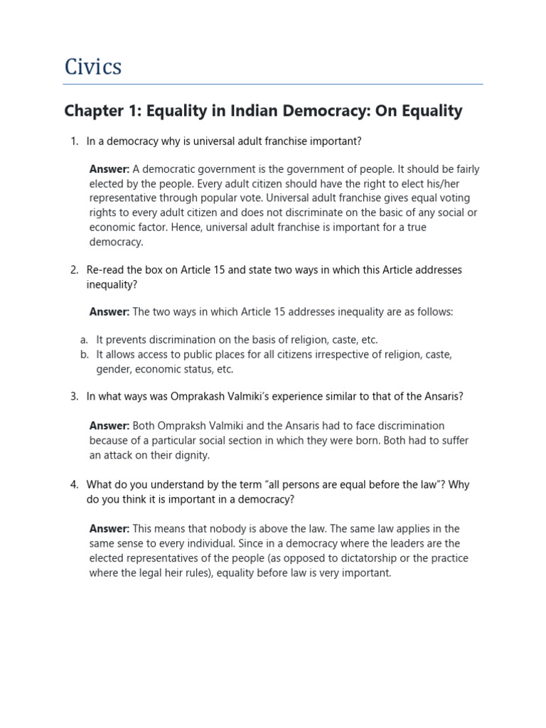 Civics - Chapter 2 | PDF | Public Health | Social Equality