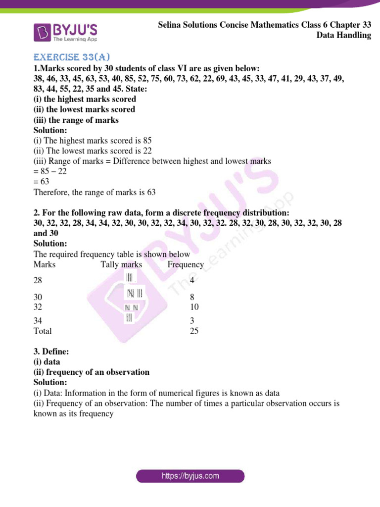 Selina Solutions For Concise Mathematics Class 6 Chapter 33 | PDF ...