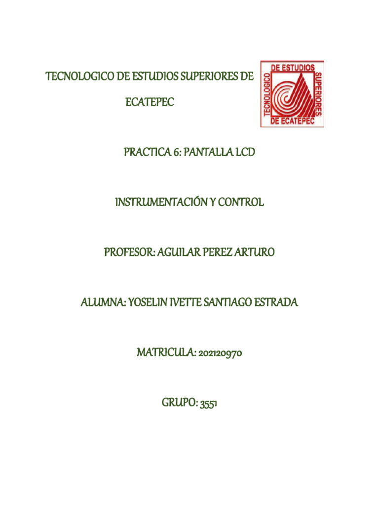 Practica 6 Pantalla LCD YISE | PDF | Pantalla de cristal líquido ...