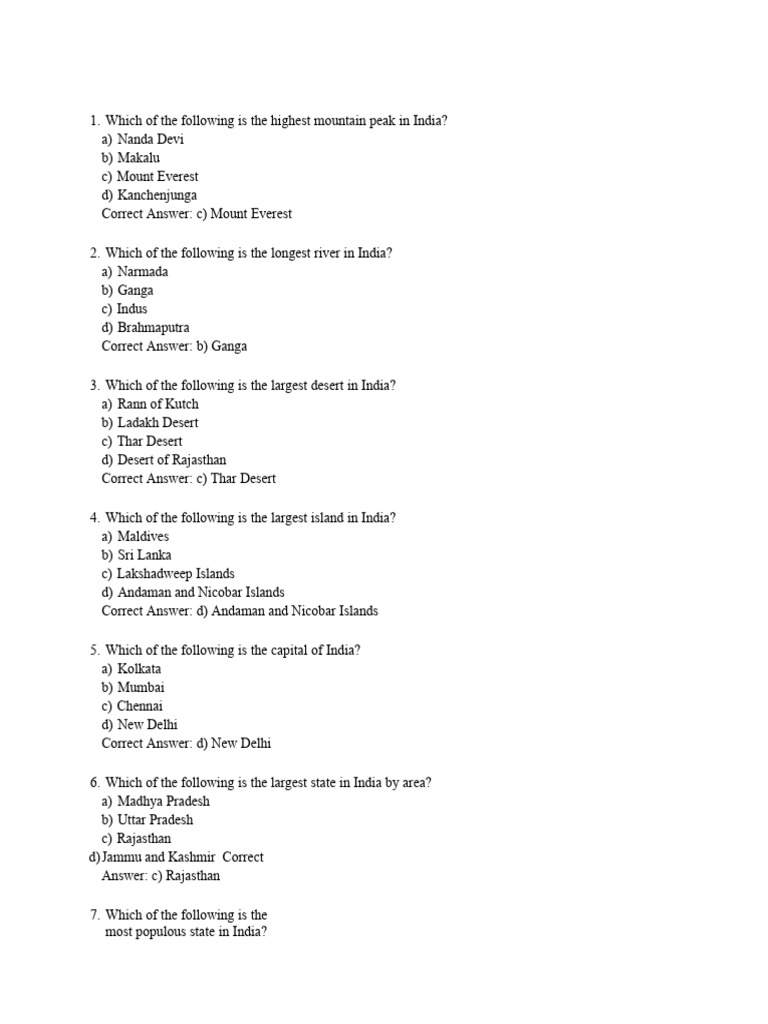 50 Important Geography Questions | PDF | South Asia