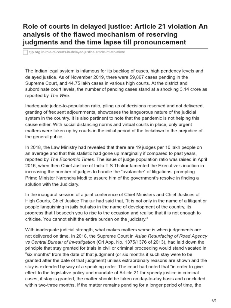 .In-Role of Courts in Delayed Justice Article 21 Violation An Analysis of The Flawed Mechanism ...