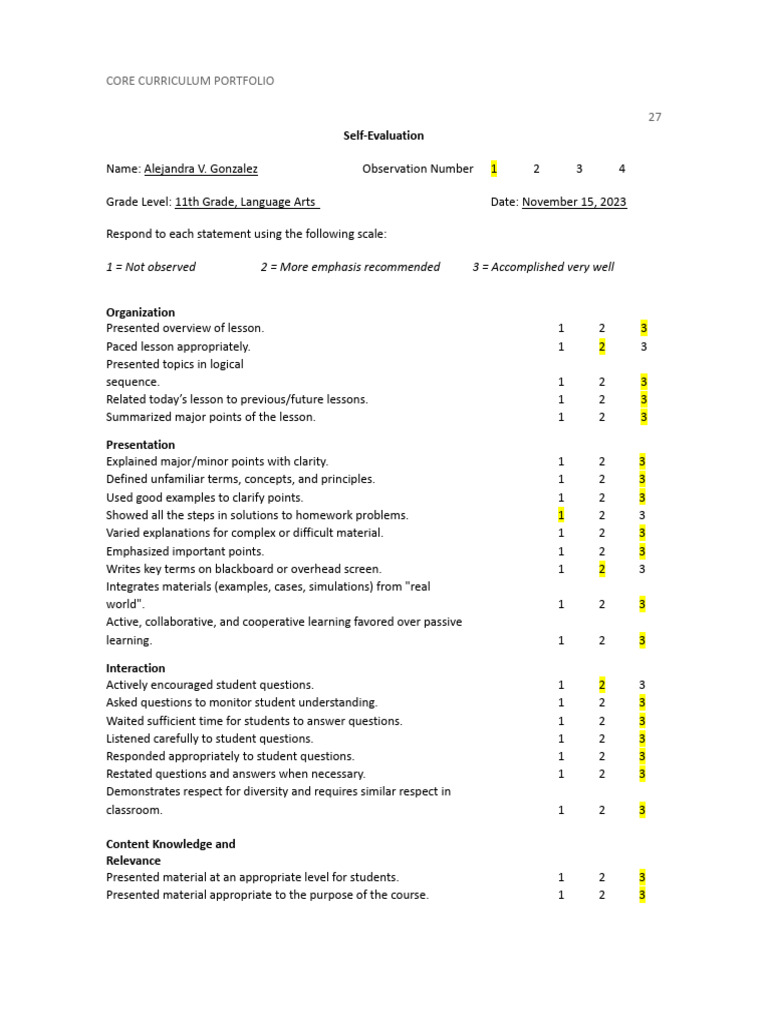Self Evaluation | PDF | Knowledge | Curriculum