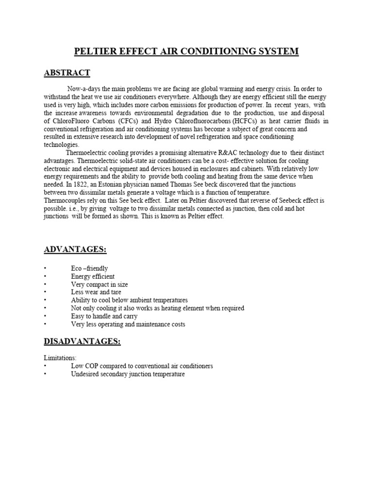 1 PELTIER EFFECT AIR CONDITIONING SYSTEM | PDF