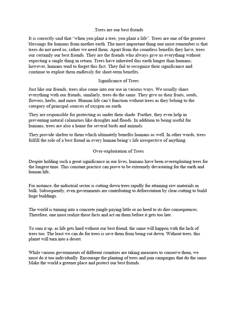 Trees Are Our Best Friend Essay | Download Free PDF | Trees | Earth