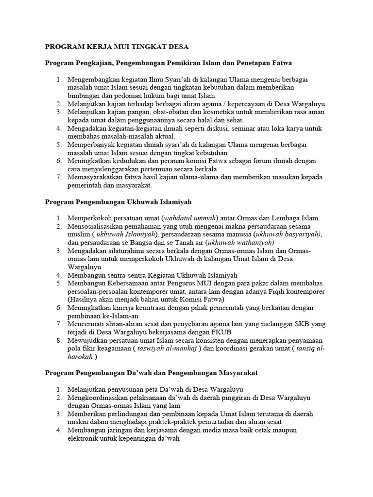 Program Kerja Mui Tingkat Desa | PDF