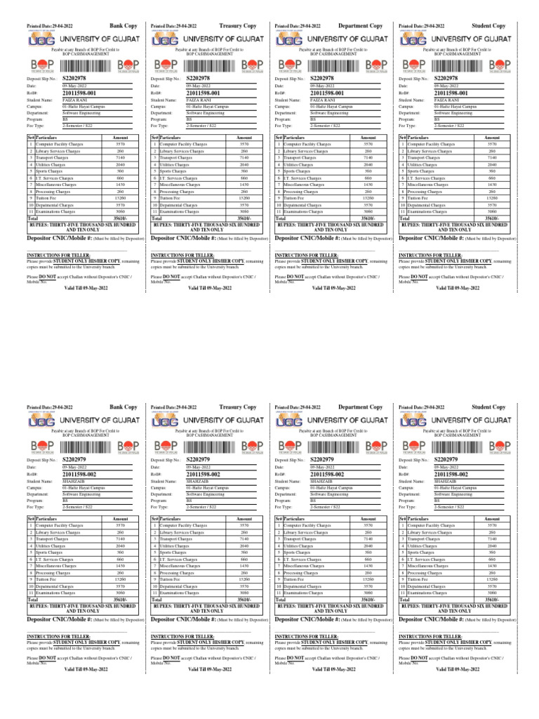 Student Fee Deposit Slip Details | PDF | Fee | Software