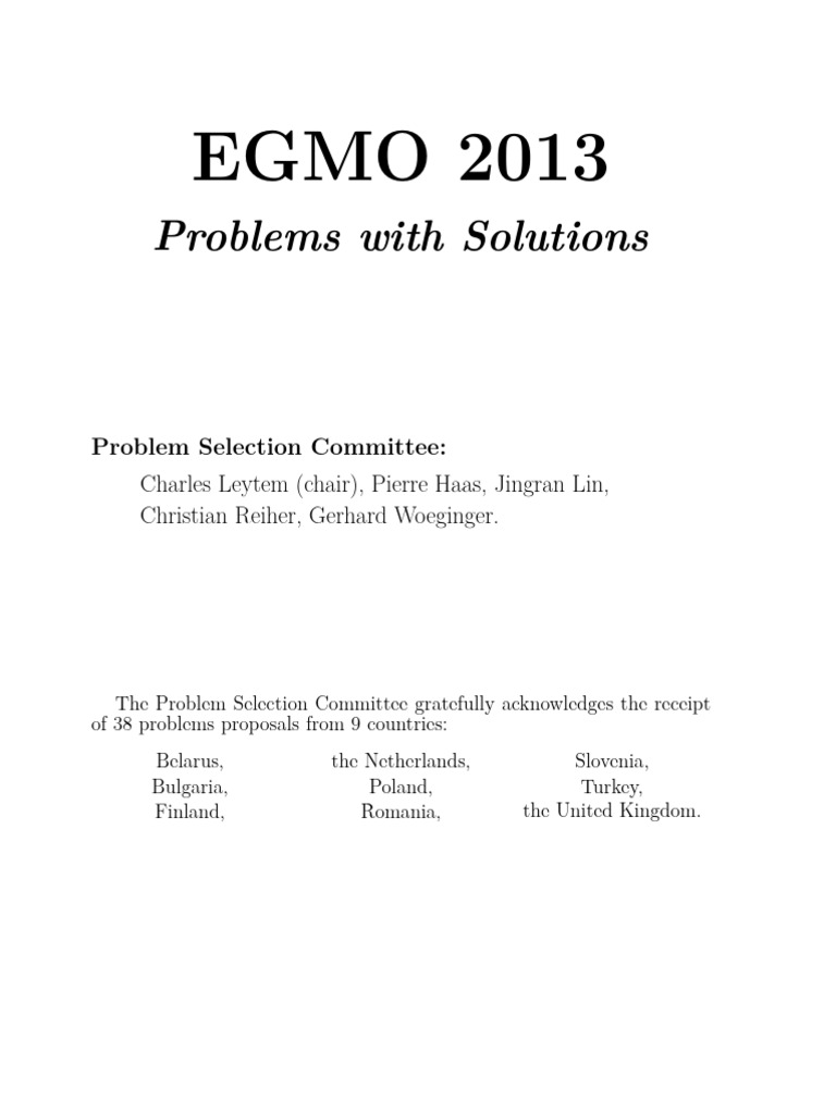 EGMO 2013. Problems With Solutions | PDF | Elementary Geometry ...