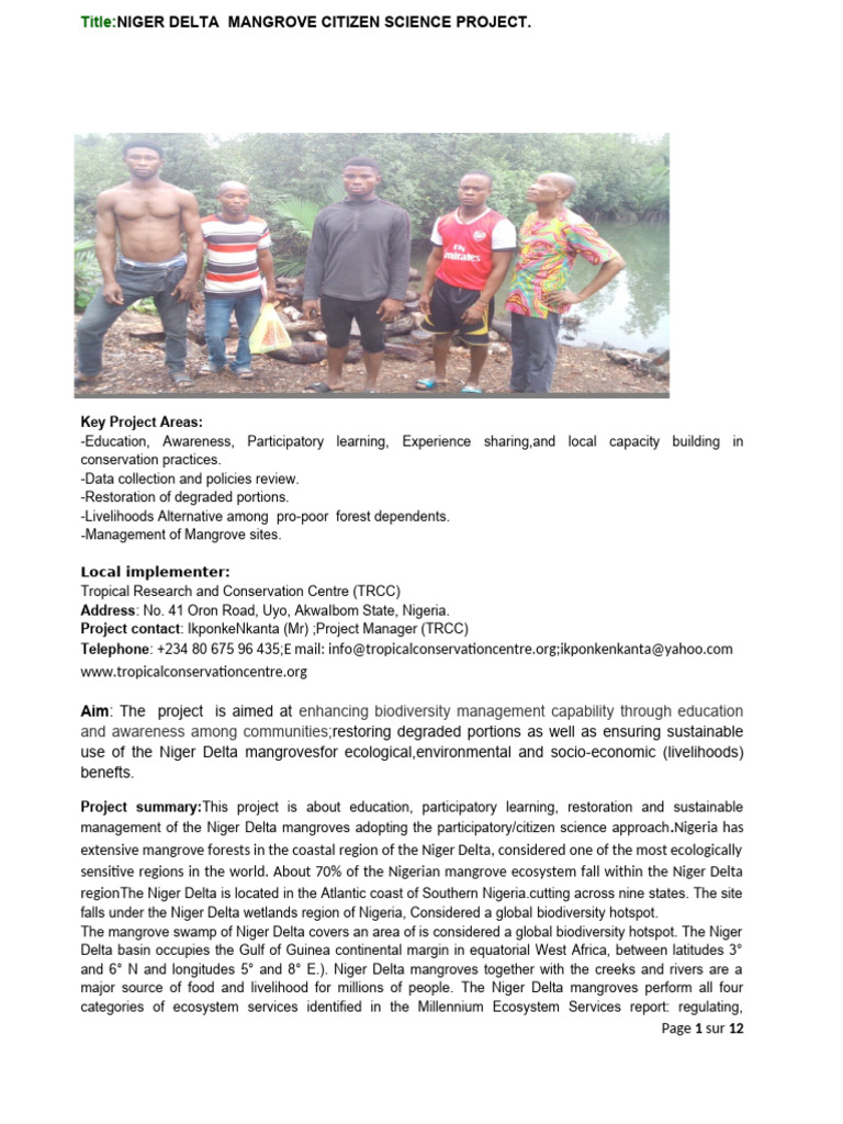 Niger Delta Mangrove Citizen Science Project | PDF | Biodiversity ...