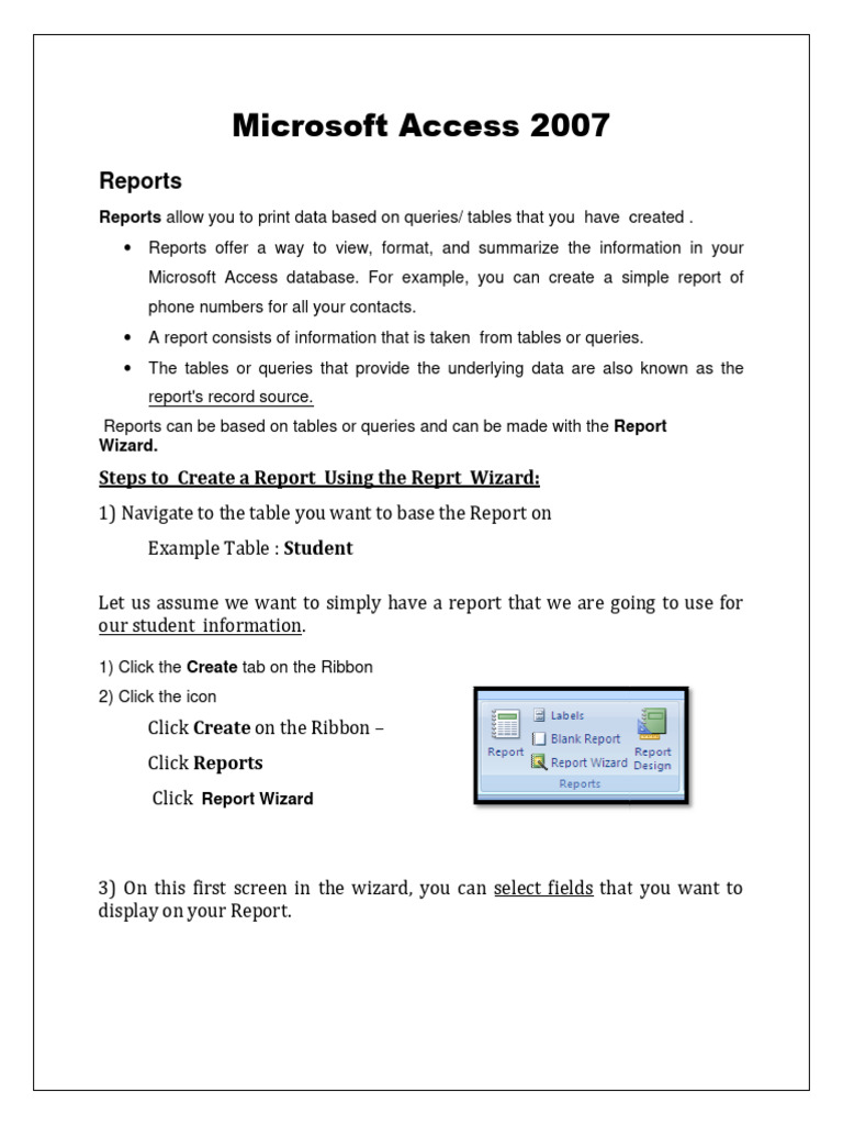 Create Reports in Access 2007 | PDF | Microsoft Access | Computing