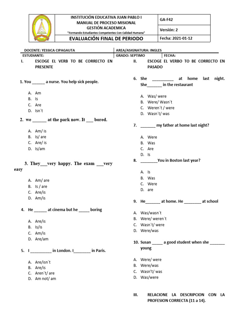 Bimestral 1P Septimo 2024 | PDF
