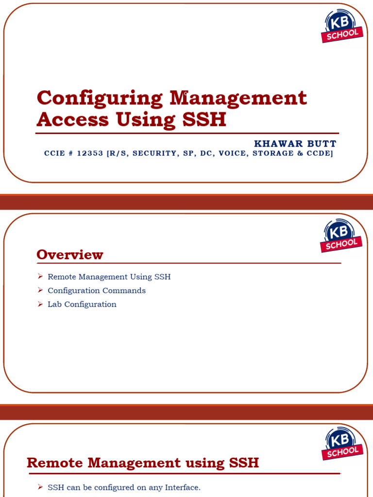 Configuring Management Access Using SSH: Khawar Butt | PDF | Secure Shell | Security Technology