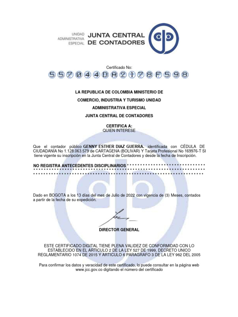 Certificado Junta de Contadores | PDF