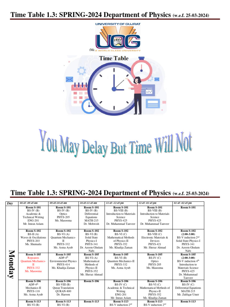 1.3 Time Table - Spring 2024 (W.e.f. 25-03-2024) | Download Free PDF | Nanotechnology | Physics