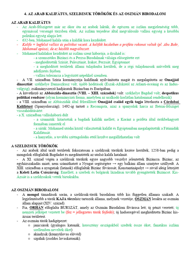 Arab Kalifátus, Szeldzsuk Törökök És Mongolok, Oszmán Birodalom | PDF