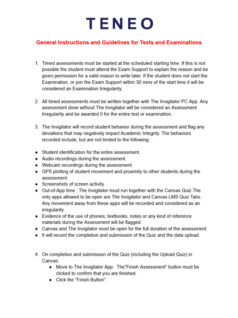 General Instructions and Guidelines For Tests and Exams | PDF | Computing