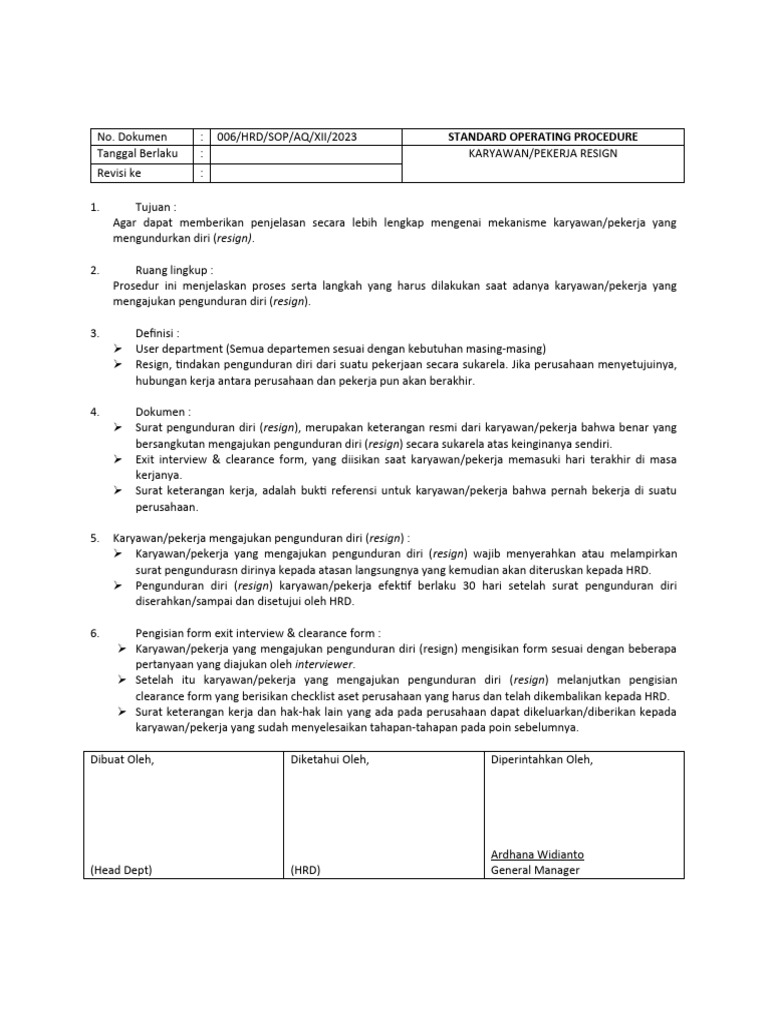 Sop Karywan Resign - HRD | PDF | Karier & Perkembangan