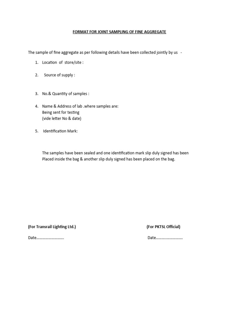 Joint Sampling Format for Fine Aggregate | PDF | Law