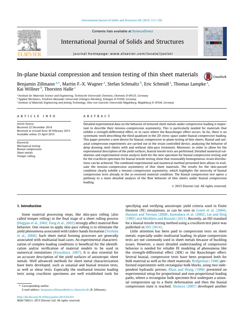 In Plane Biaxial Compression and Tension | PDF | Deformation ...